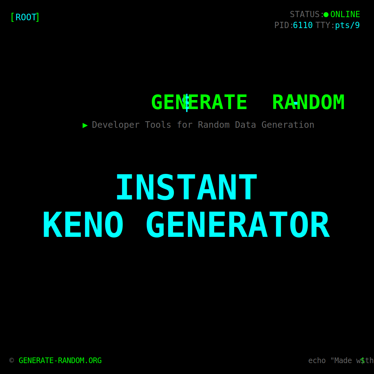 Random Instant Keno Generator | Fast Keno Numbers - Generate-Random.org