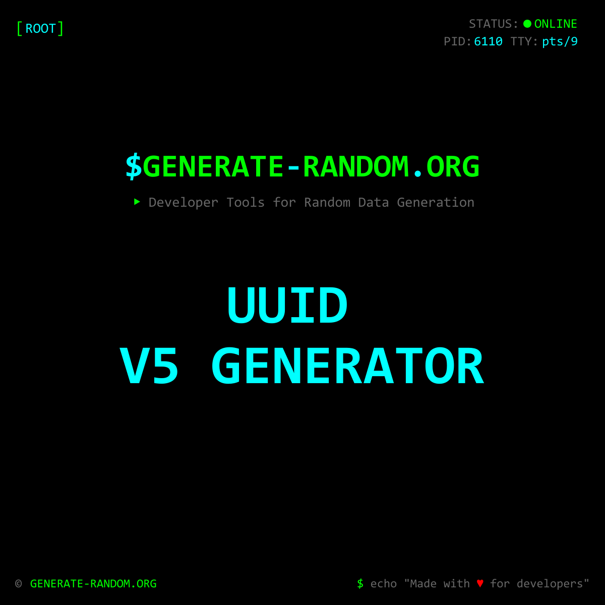 Random UUID v5 Generator | Generate Name-Based SHA-1 UUIDs - Generate-Random.org